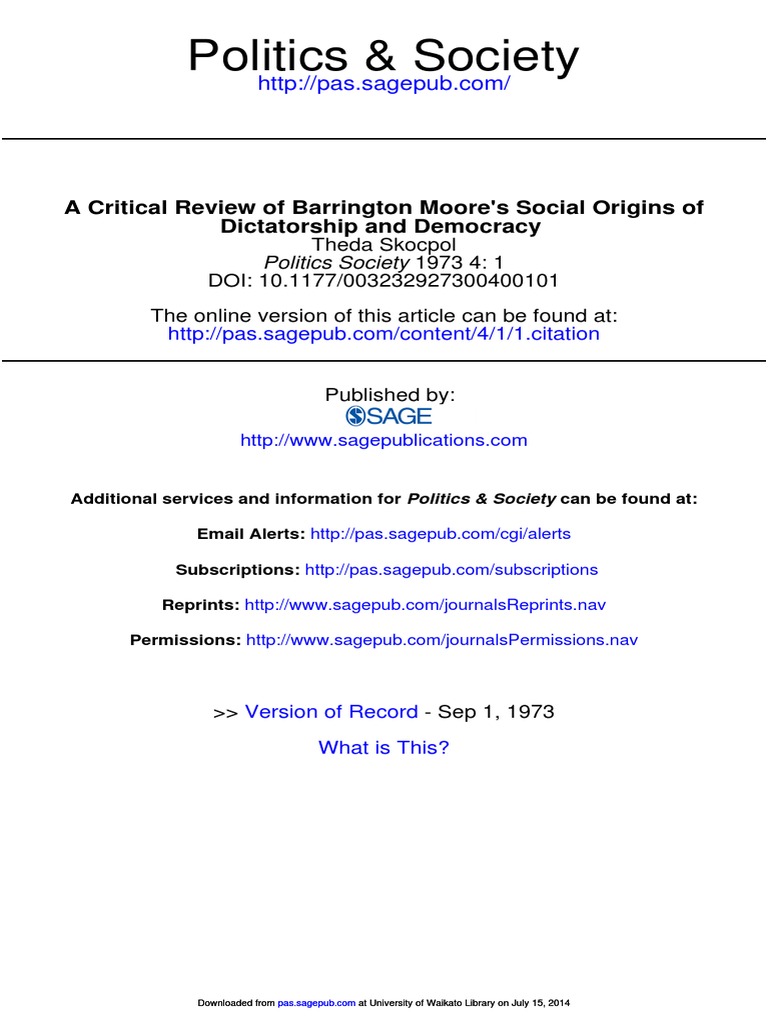 A Critical Review of Barrington Moore's Social Origins of Dictatorship ...
