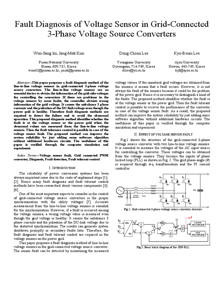 Fault Diagnosis of Voltage Sensor in Grid-Connected 3-Phase Voltage Source Converters | PDF ...