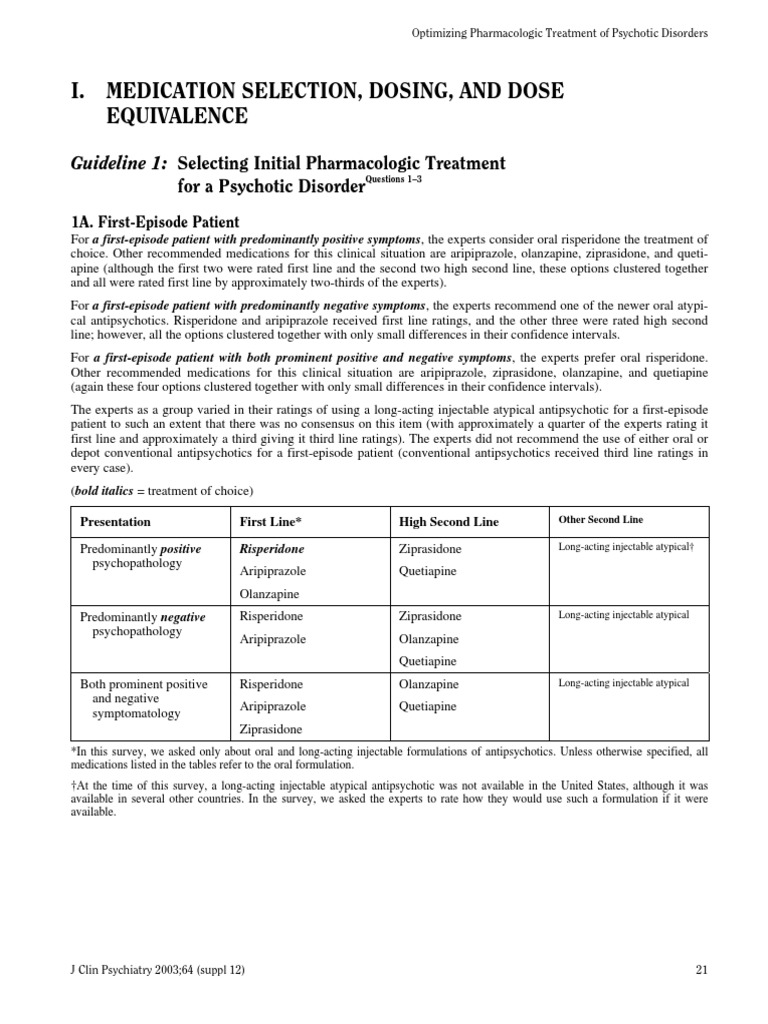 I. Medication Selection, Dosing, and Dose Equivalence: For A Psychotic ...