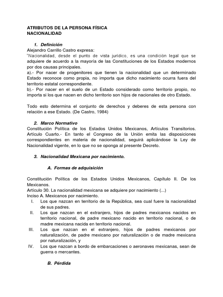 Atributos de La Persona Fisica | PDF | Naturalización | Nacionalidad Atributos de La Persona Fisica | PDF | Naturalización | Nacionalidad