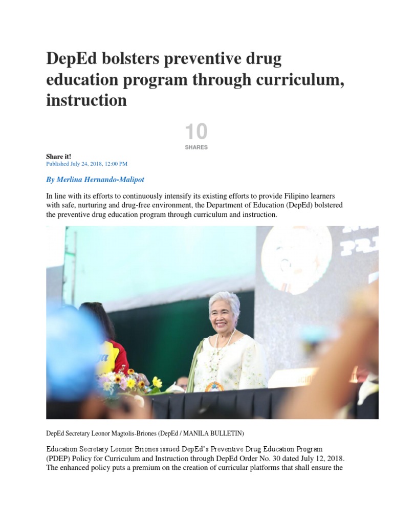 DepEd strengthens drug prevention through curriculum, instruction | PDF ...