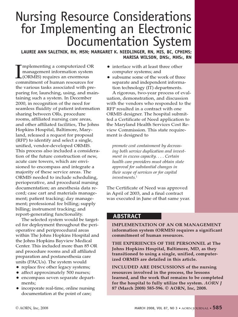 Nursing Resource Considerations For Implementing An Electronic ...