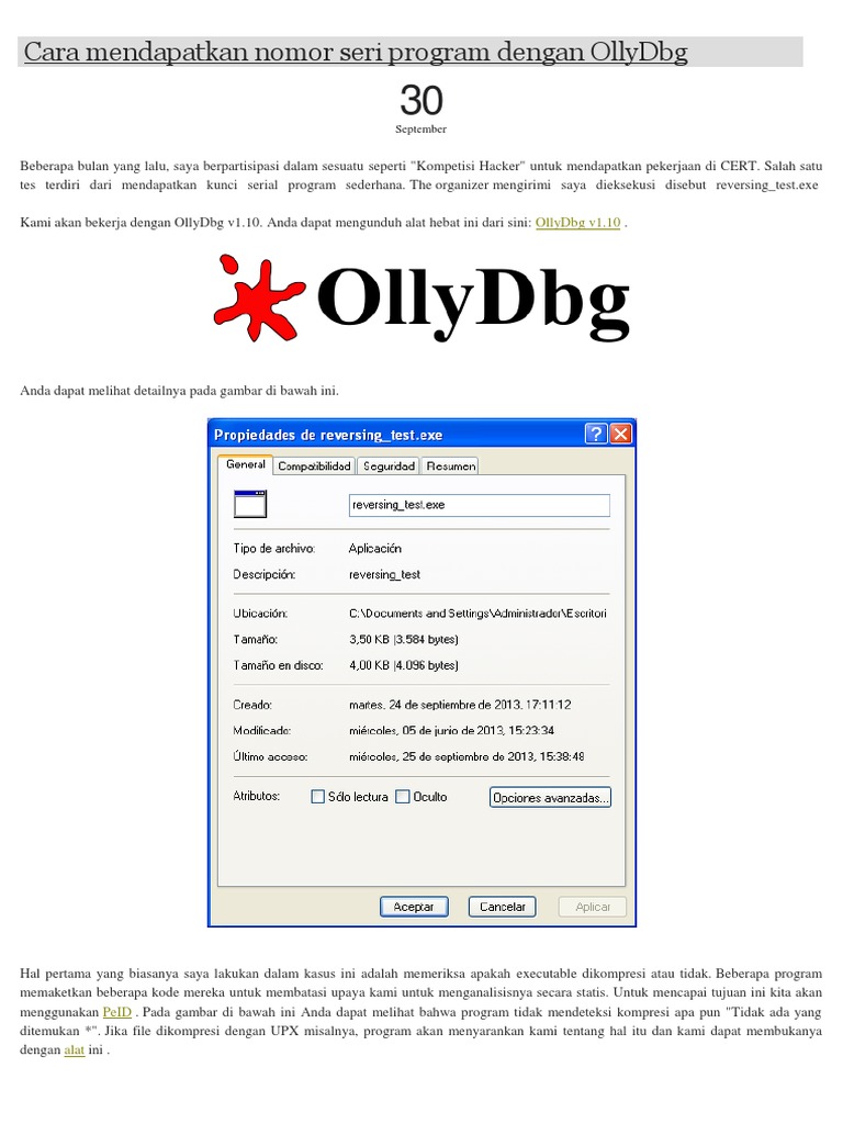 Cara Mendapatkan Nomor Serial Key Program Dengan OllyDbg | PDF
