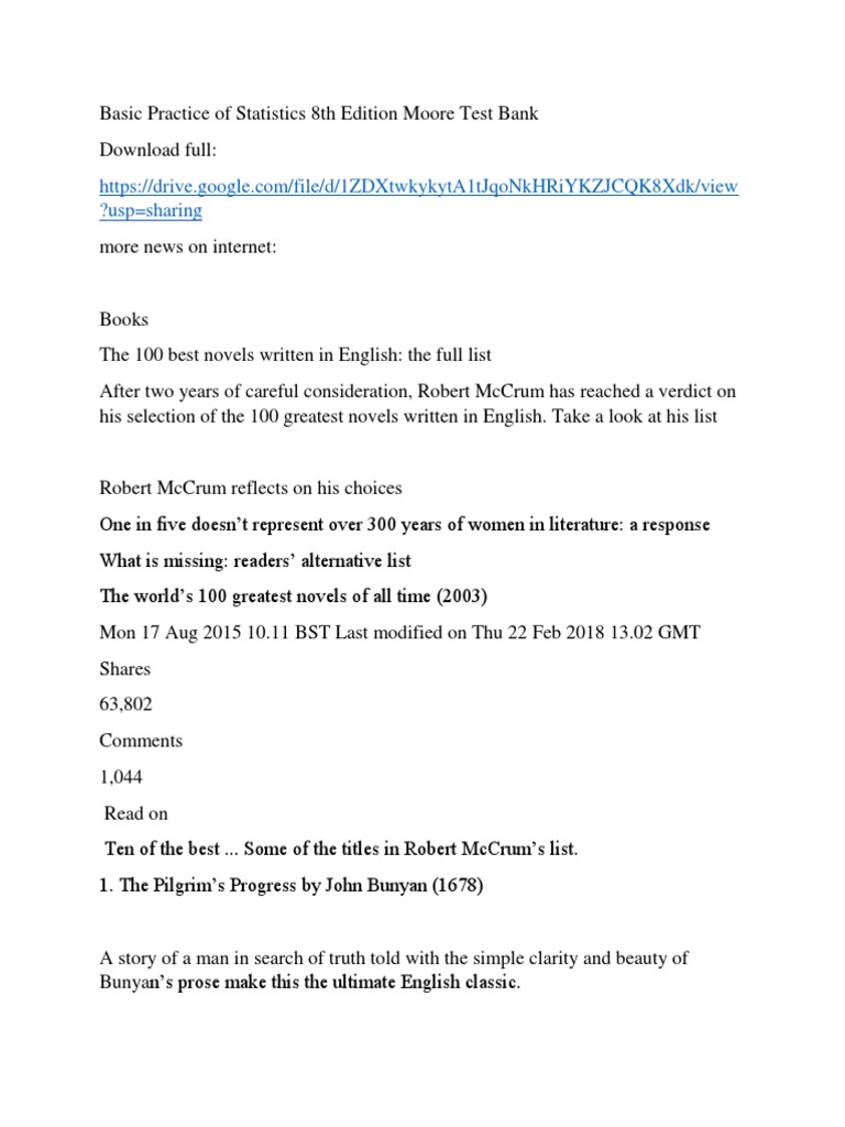 Basic Practice of Statistics 8th Edition Moore Test Bank | PDF ...