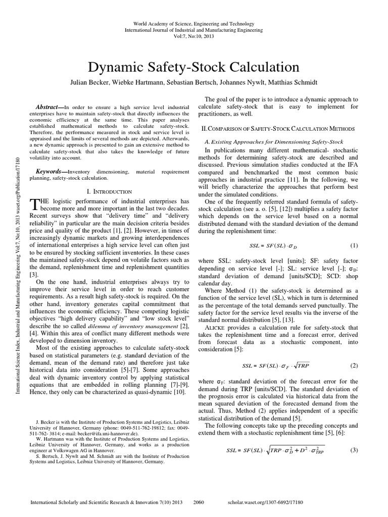 Safety Stock Calculation | PDF | Forecasting | Inventory