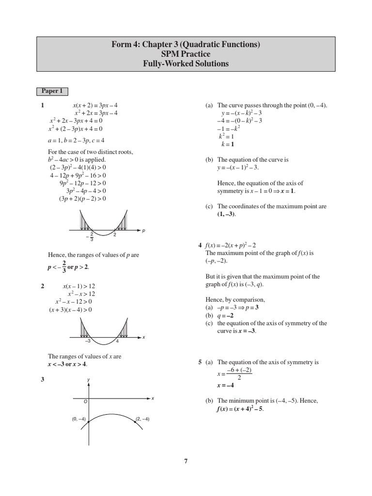 Form 4: Chapter 3 (Quadratic Functions) SPM Practice Fully-Worked ...