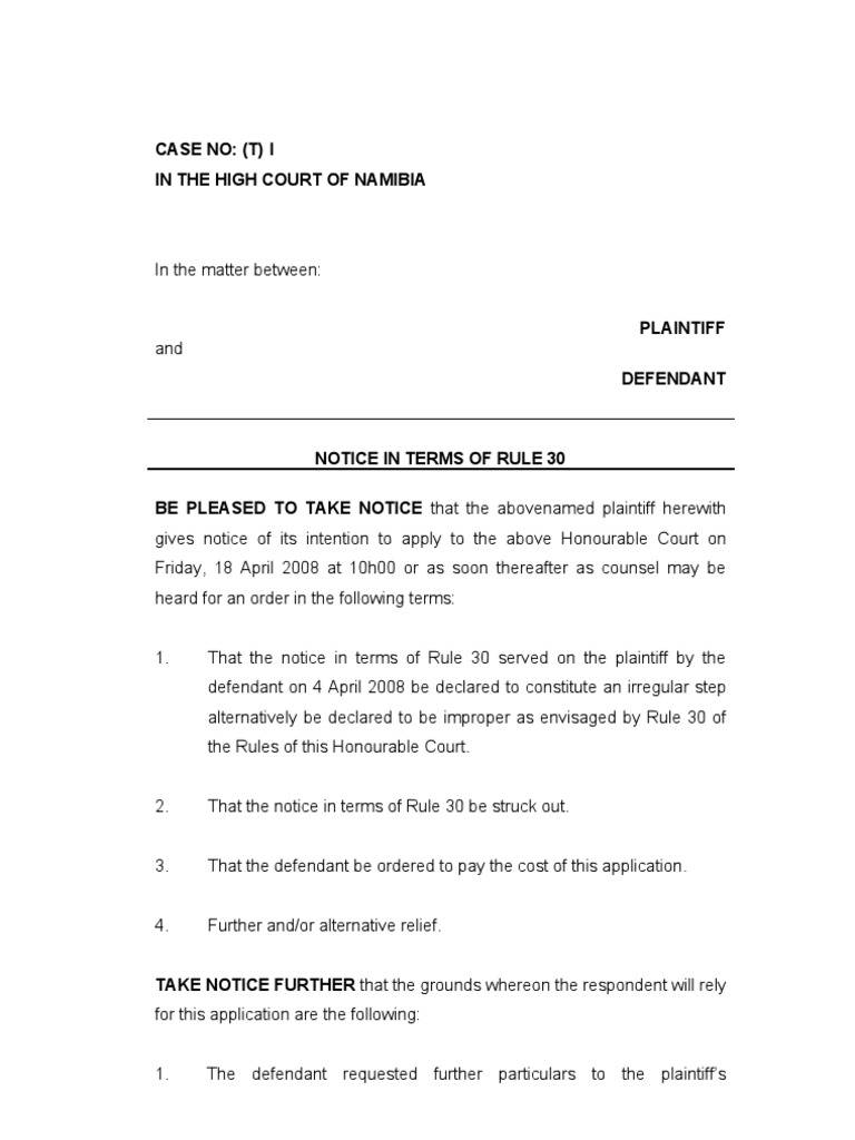 Notice of Irregular Step Application | PDF | Plaintiff | Lawsuit