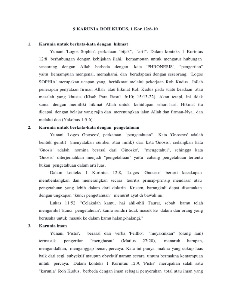 9 Karunia Roh Kudus dalam 1 Korintus | PDF | Agama & Spiritualitas