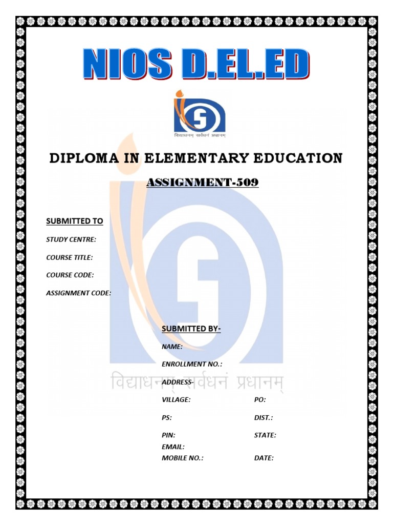 Diploma in Elementary Education: Assignment-509 | PDF