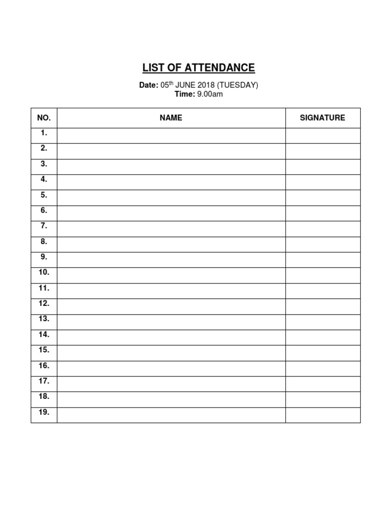 Attendance List for June 5, 2018 | PDF