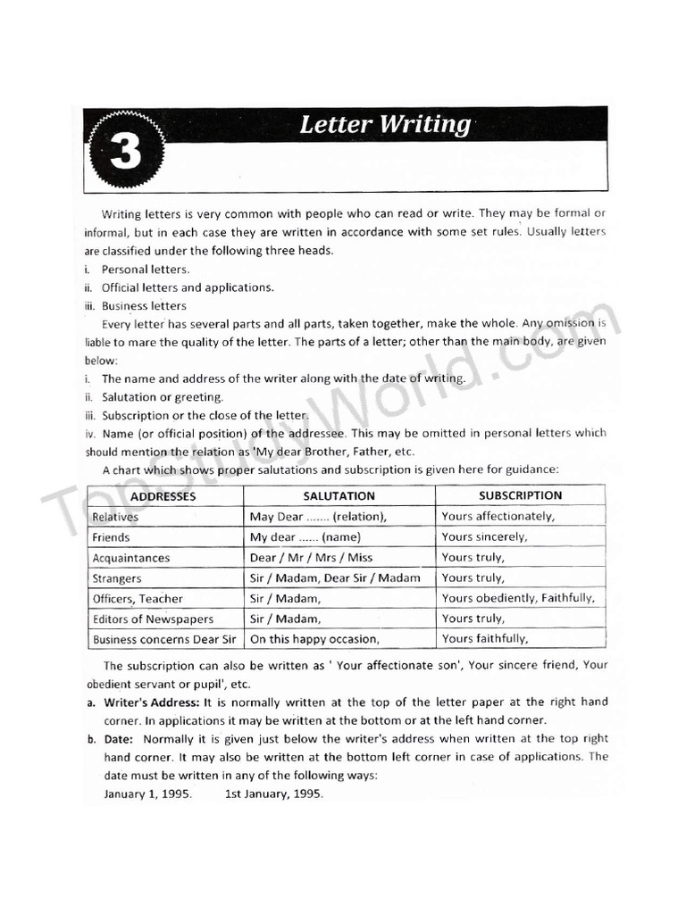Important Notes of 9th Class Chapter 3 Letter Writing | PDF