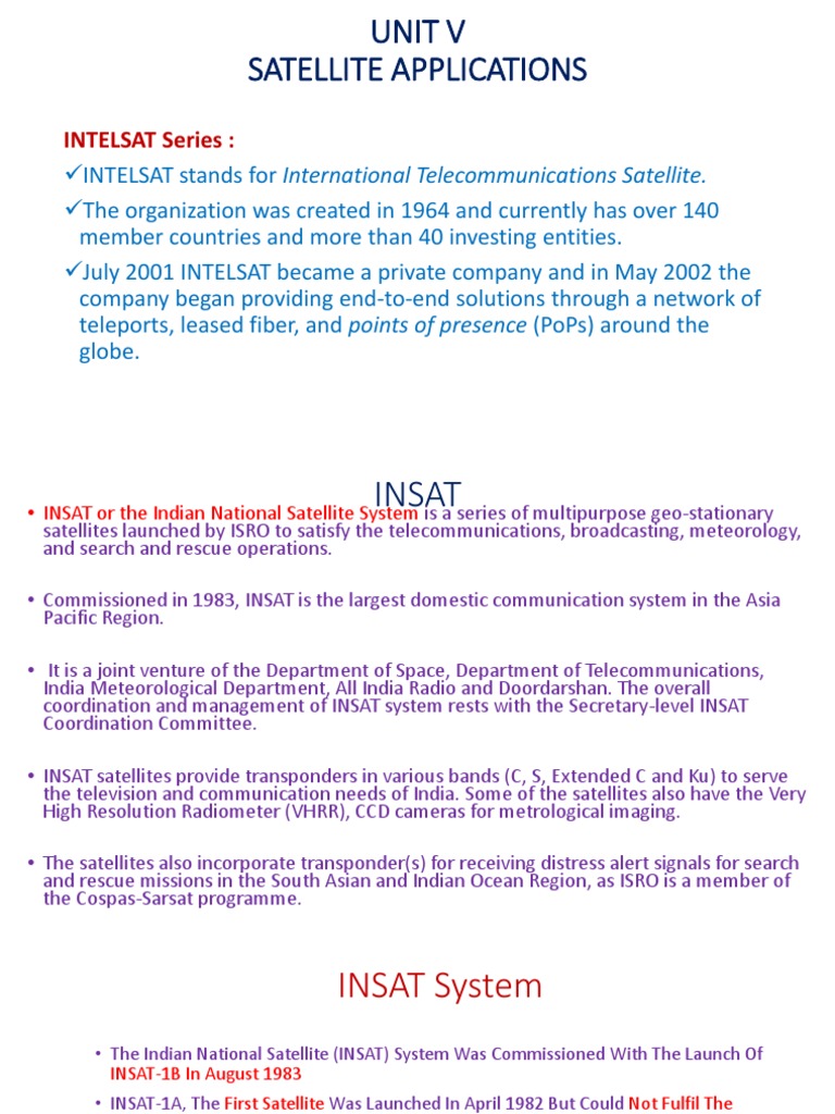 Unit V Satellite Applications: INTELSAT Series | PDF | Broadcasting ...