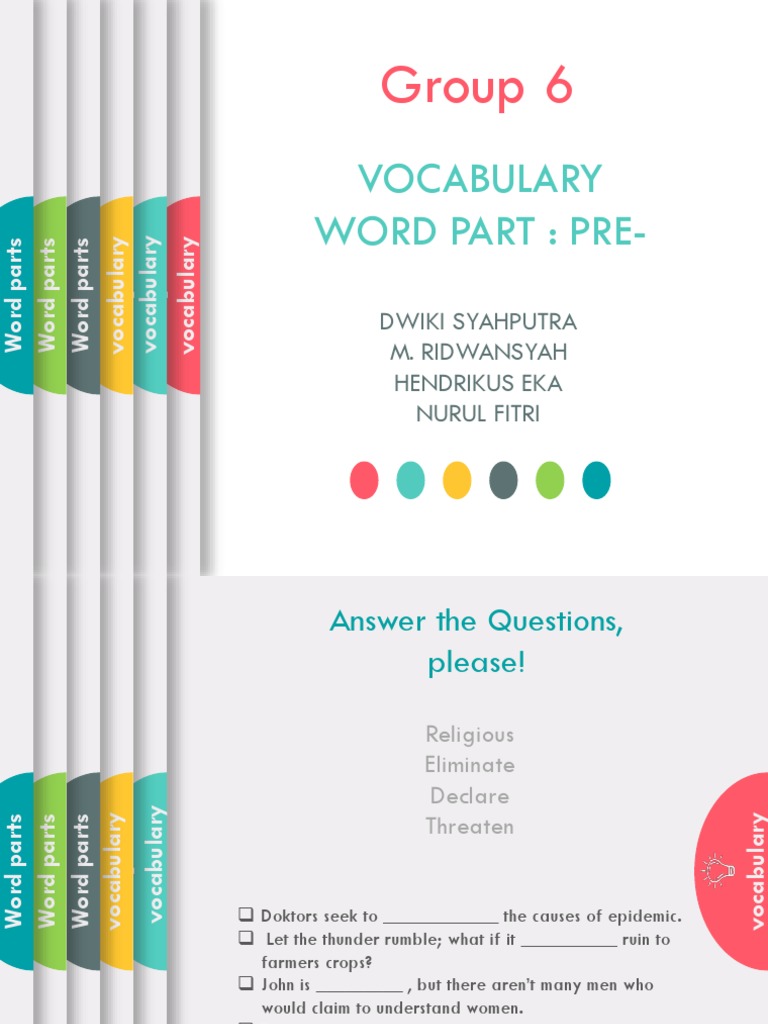 Vocabulary Word Part: Pre-: Group 6 | PDF | Vocabulary | Word
