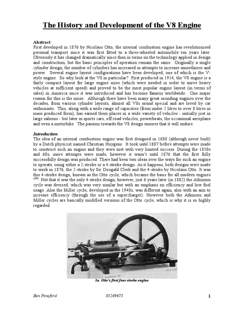 The History and Development of The V8 Engine: Ben Ponsford 03269675 ...