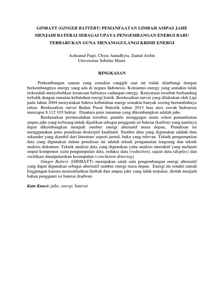 Baterai Ramah Lingkungan dari Ampas Jahe | PDF