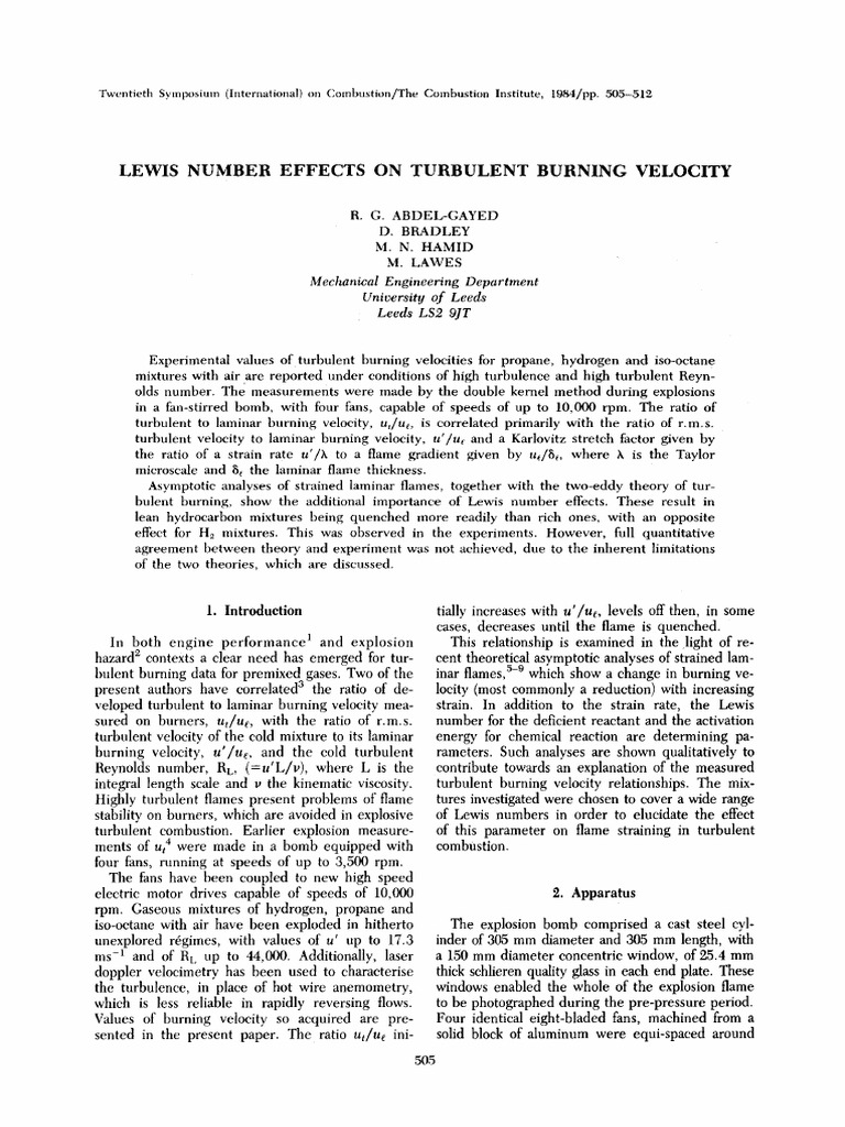 Lewis Number Effects on Turbulent Burning Velocity: Experimental Values of Turbulent Burning ...