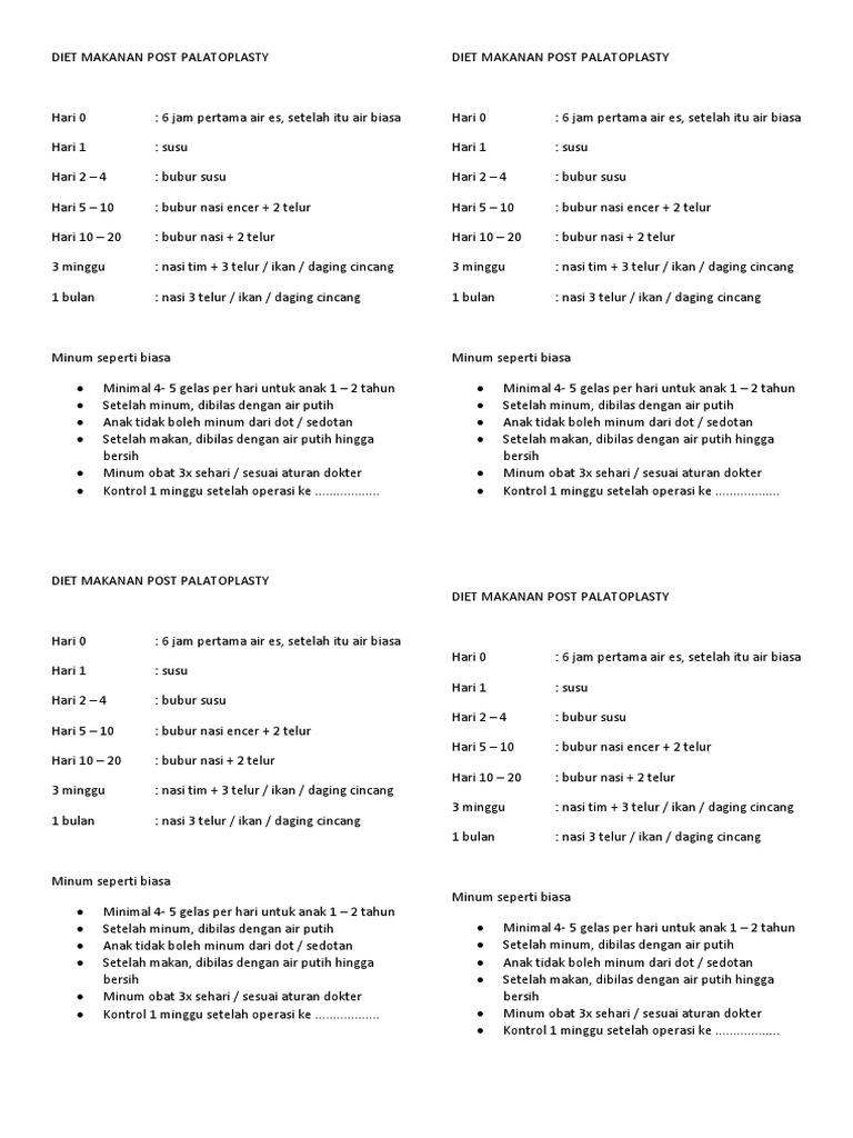 Diet Makanan Post Palatoplasty | PDF