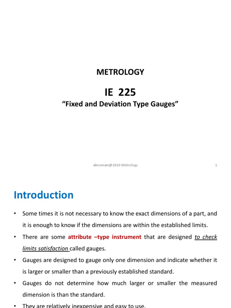 Metrology: "Fixed and Deviation Type Gauges" | PDF | Sheet Metal ...