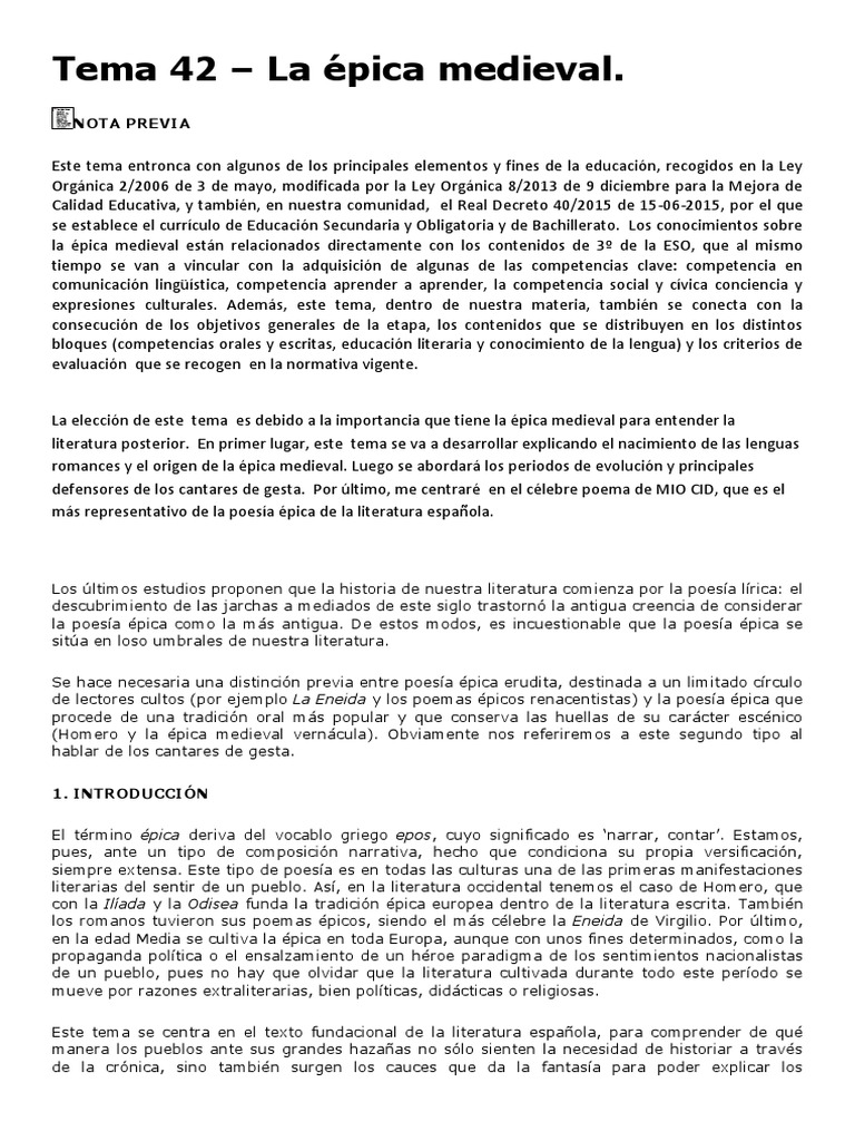 Tema 42 | PDF | Poesía | Poesía épica