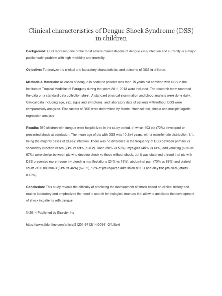 Clinical Characteristics of Dengue Shock Syndrome (DSS) in Children | PDF