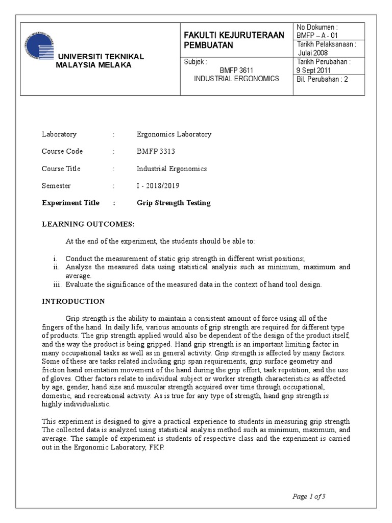 Lab 3 Grip Strength Lab | PDF | Hand | Human Factors And Ergonomics