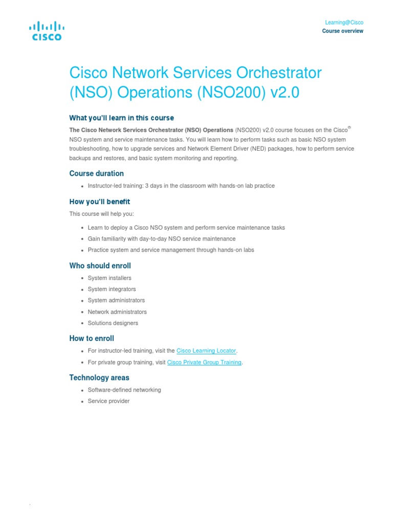 Cisco Network Services Orchestrator (NSO) Operations (NSO200) v2.0 ...