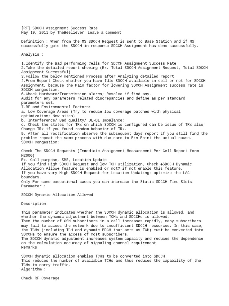 SDCCH Success Rate | PDF | Digital Technology | Information And Communications Technology