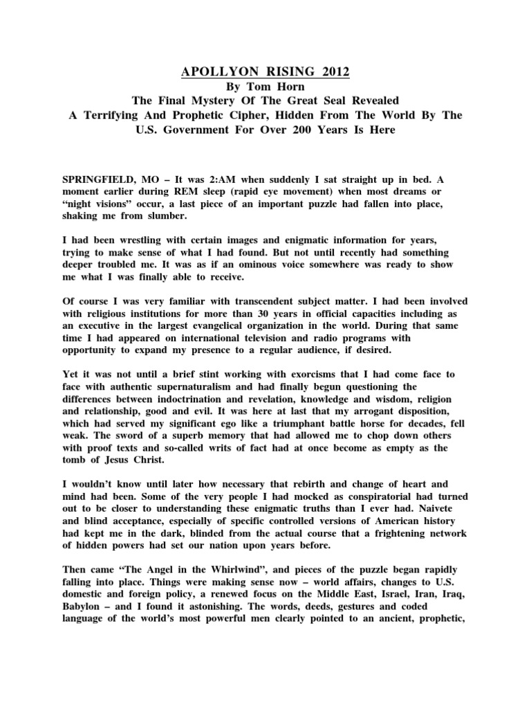 Apollyon Rising (Tom Horn) | PDF | Freemasonry | Bible