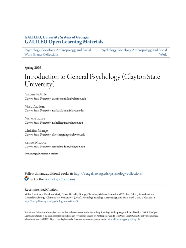 Introduction To General Psychology (Clayton State University) | PDF ...