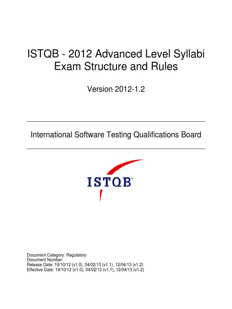 ISTQB - 2012 Advanced Level Syllabi Exam Structure and Rules | PDF ...