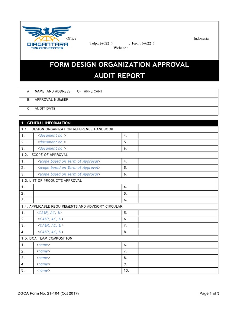 DGCA Form 21-104 DOA Audit Report - Oct 2017 | PDF | Audit | Business
