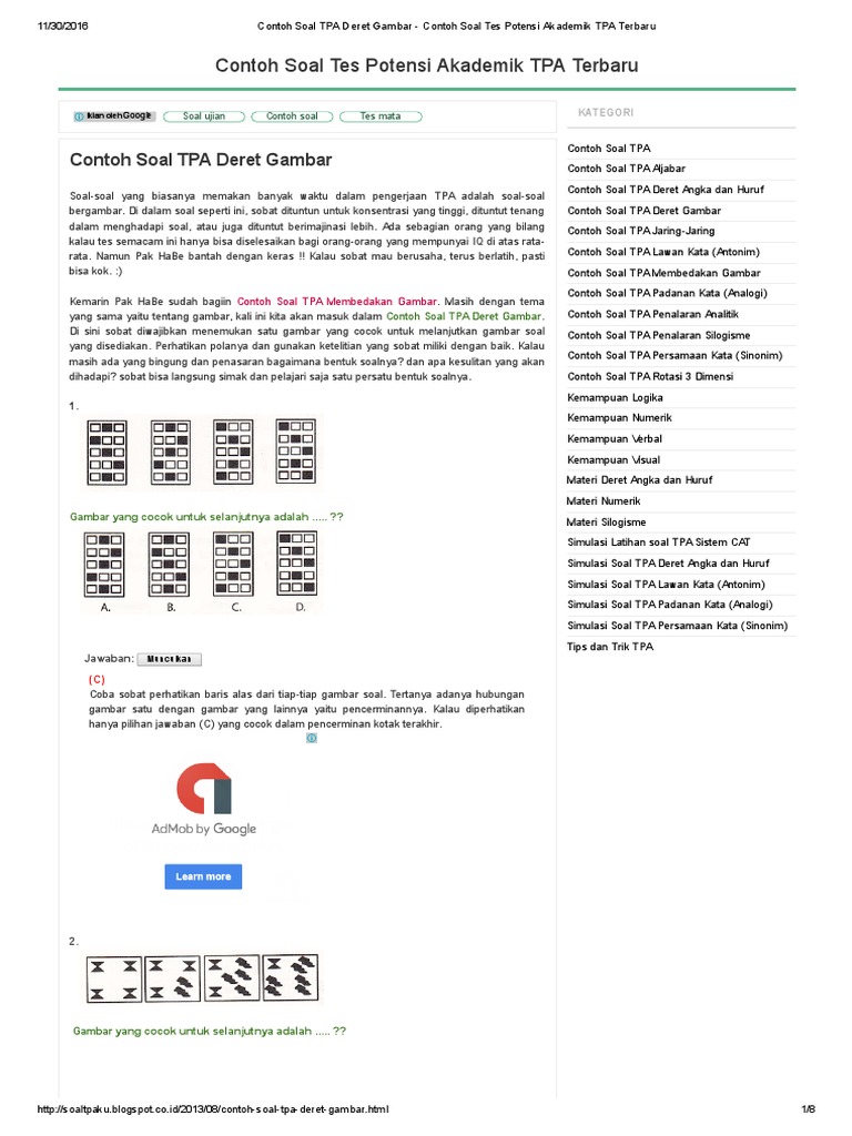 Contoh Soal TPA Deret Gambar - Contoh Soal Tes Potensi Akademik TPA ...