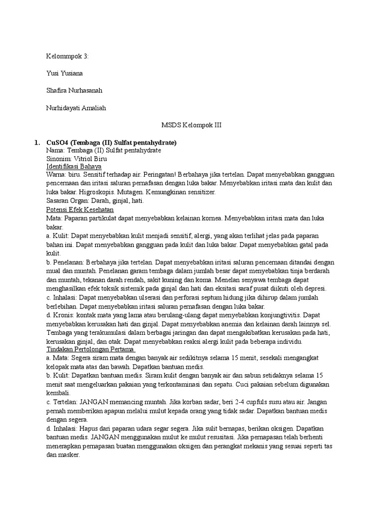 Msds Senyawa Kimia | PDF | Kesehatan Holistik