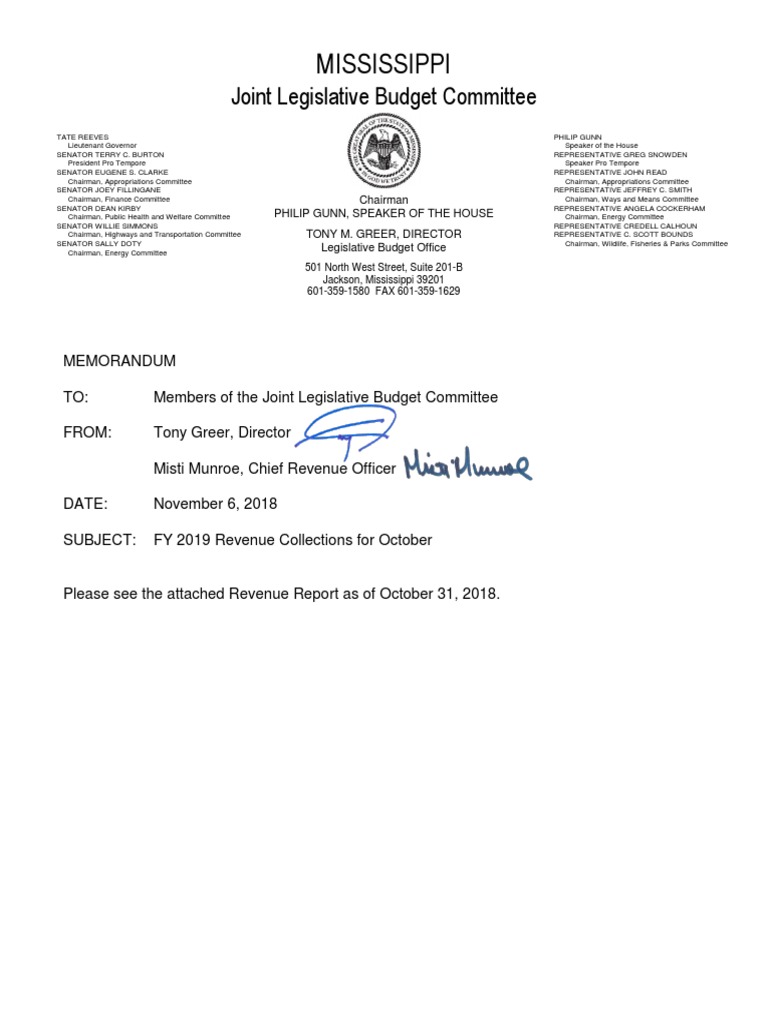 FY 2019 - Revenue Report - 10-31-2018 | PDF | Fiscal Year | Revenue