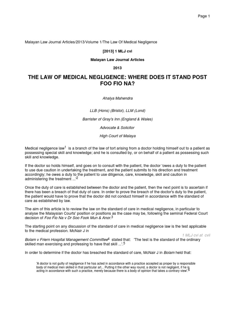 The Law of Medical Negligence | PDF | Standard Of Care | Judgment (Law)