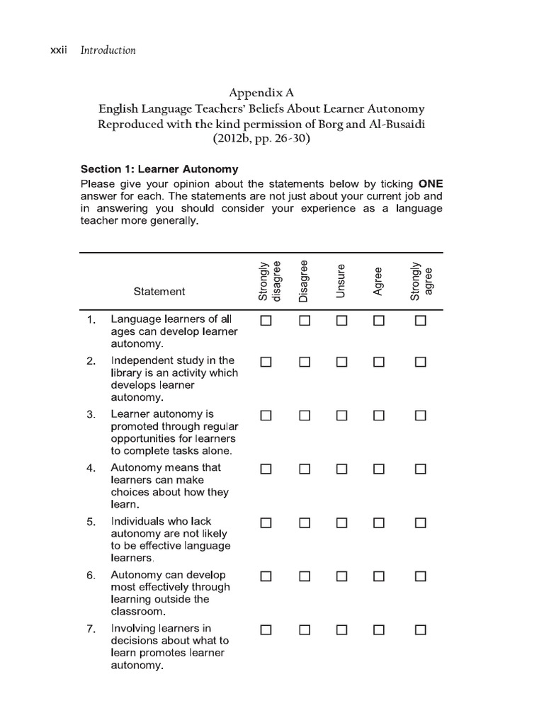 Questionnaire On Autonomy | PDF