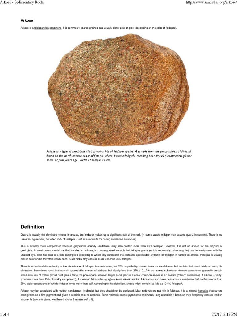 Arkose - Sedimentary Rocks | PDF | Sandstone | Sedimentary Rock