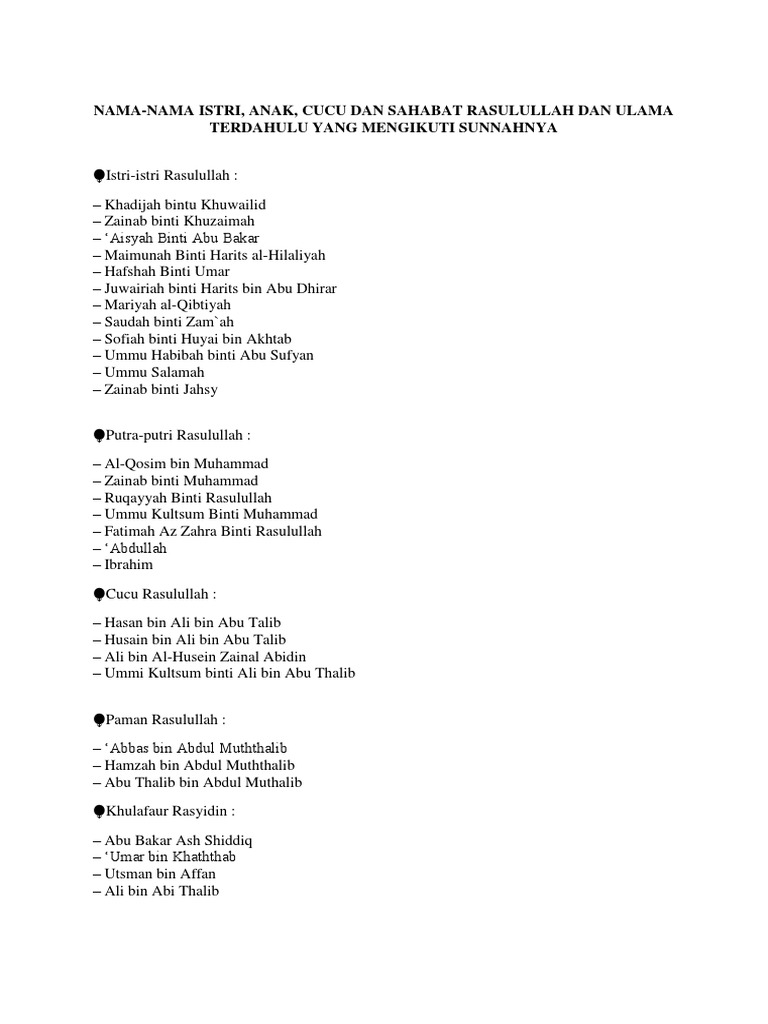 NAMA Sahabat Nabi | PDF