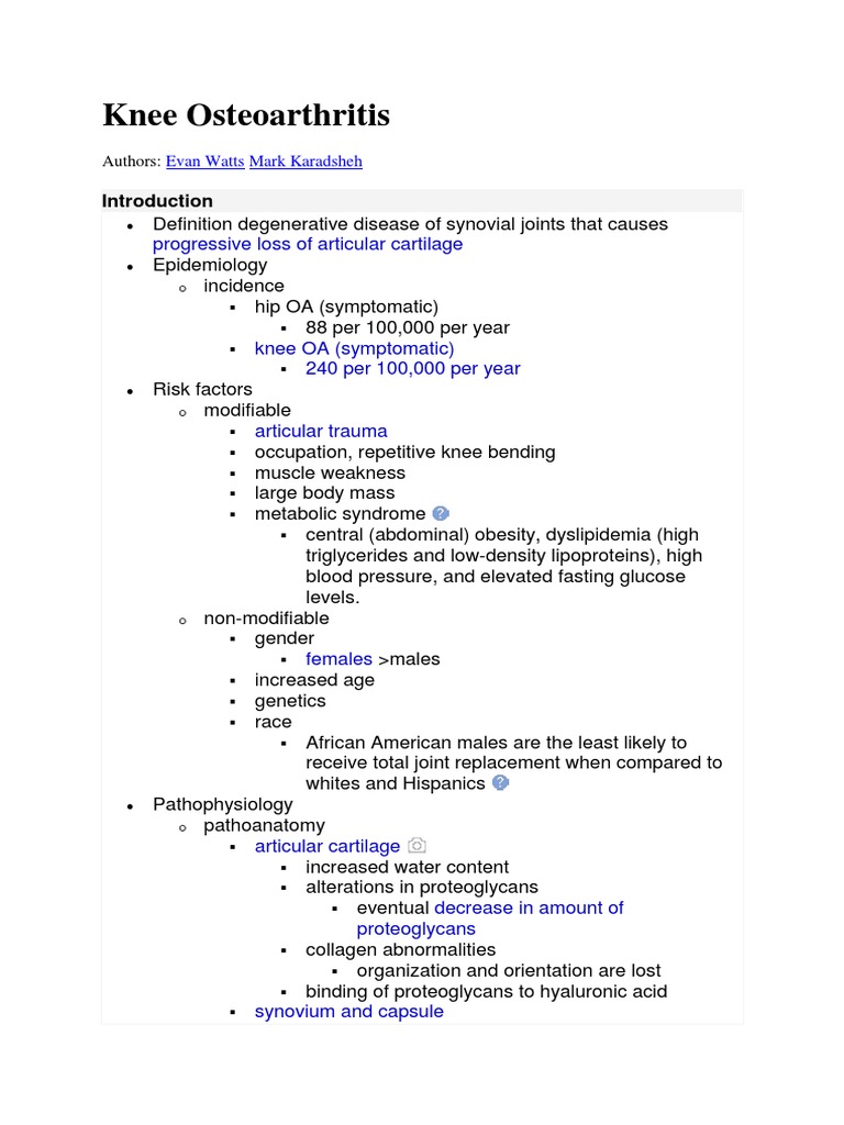 Knee Osteoarthritis Progressive Loss Of Articular Cartilage Pdf