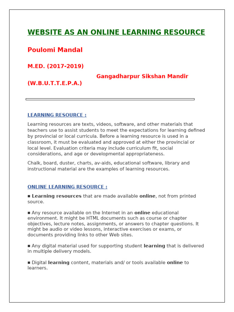 Online Learning Resource Websites Explained | PDF | Educational ...
