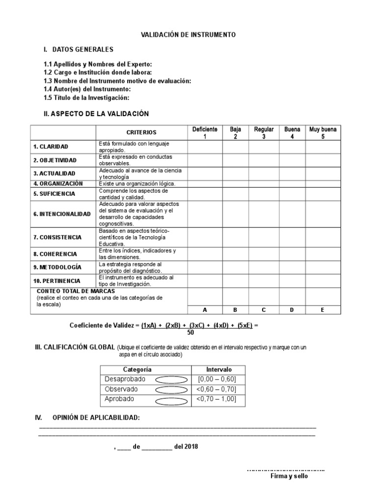 Formato para Validacion de Instrumento | PDF | Evaluación | Ciencia cognitiva