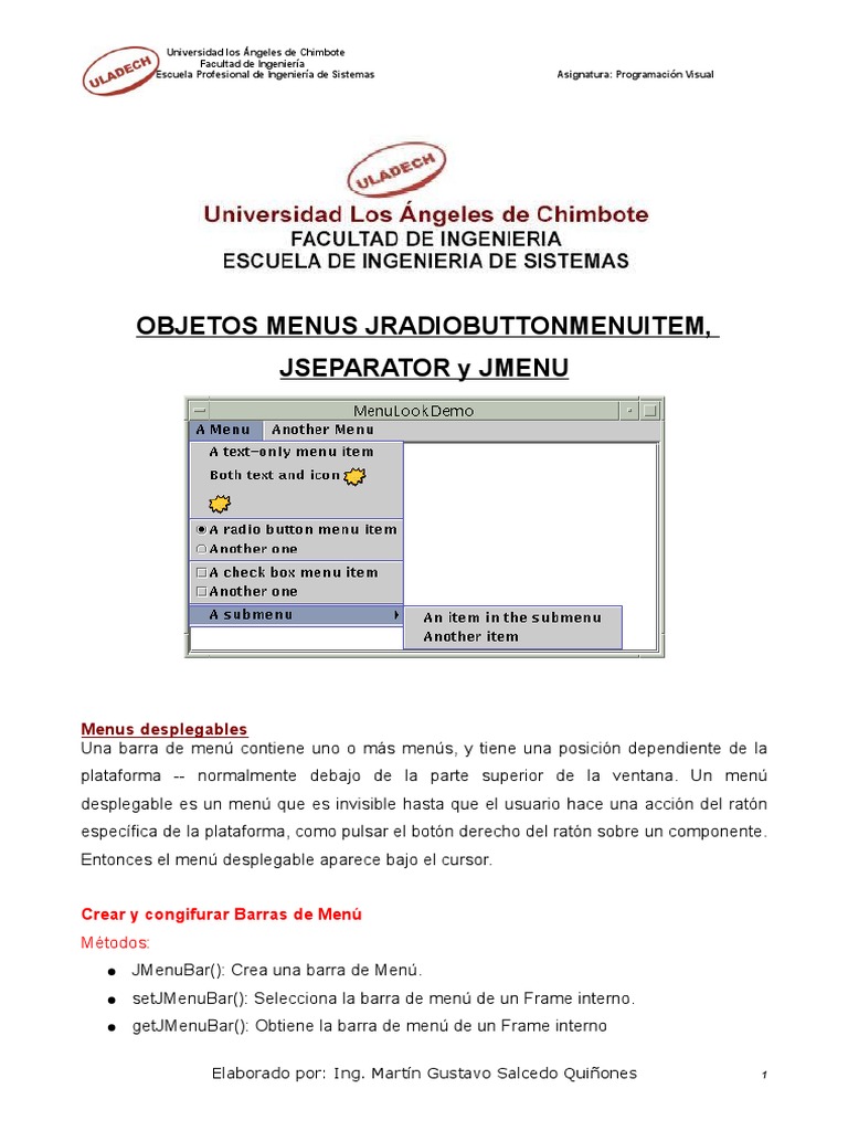 Tema 11 Objetos JRadioButtonMenuItem JSeparator | PDF | Menú ...