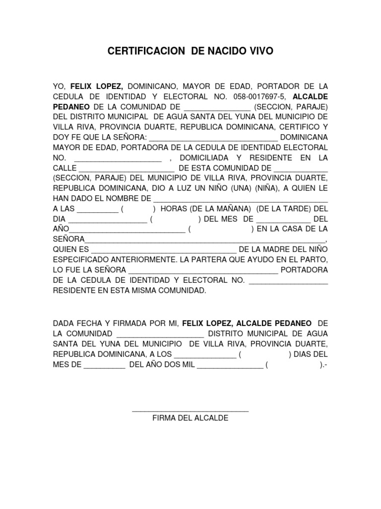 Certificacion de Nacido Vivo | PDF