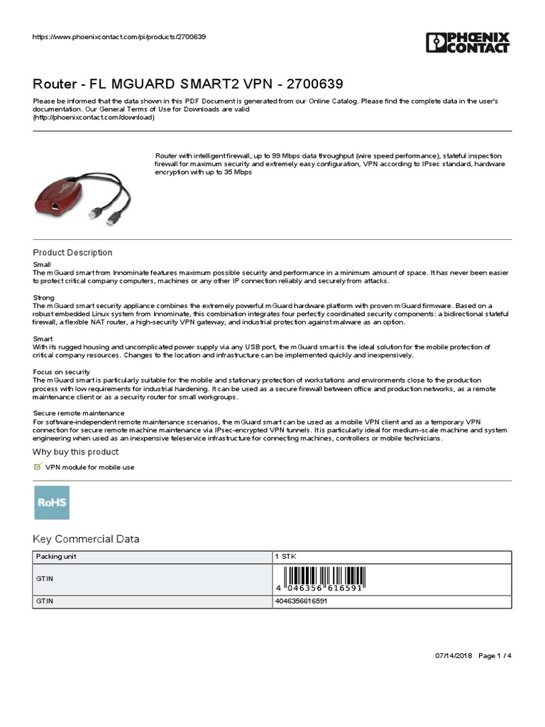 Router - FL MGUARD SMART2 VPN - 2700639: Product Description | PDF ...
