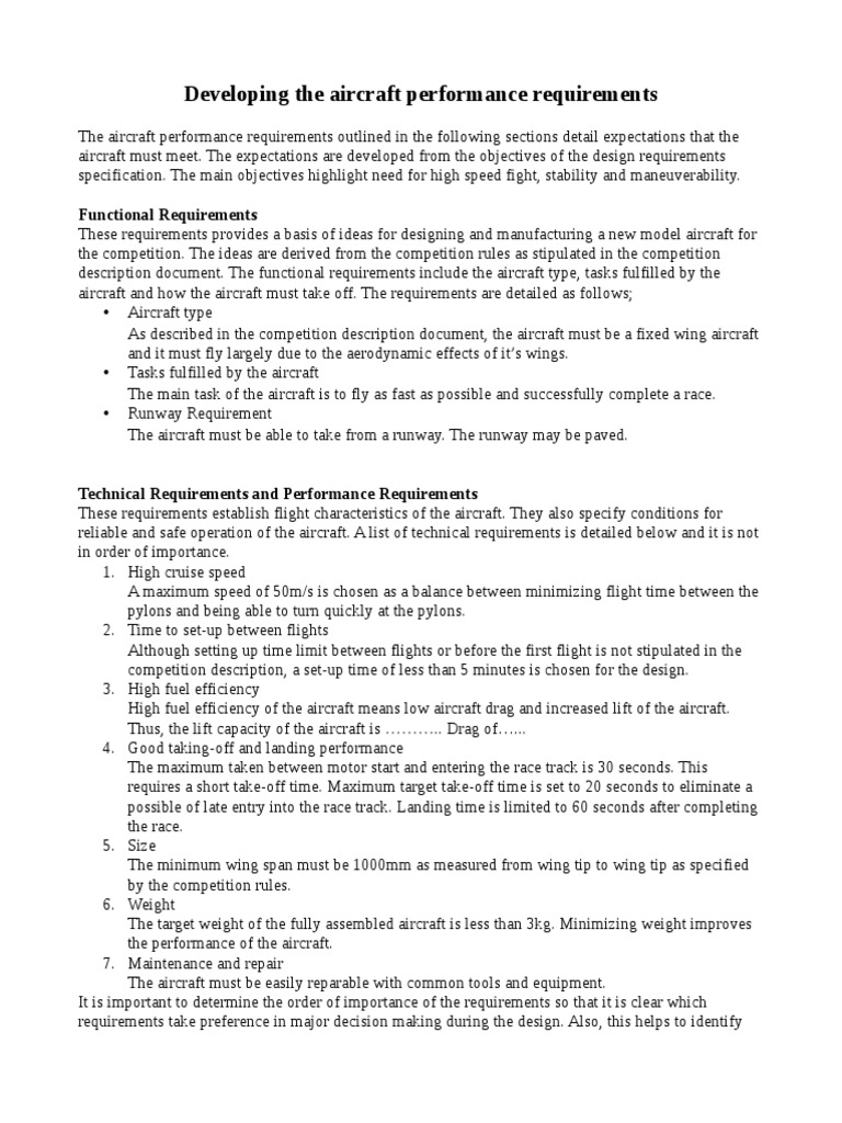 Developing The Aircraft Performance Requirements | PDF | Aircraft | Flight