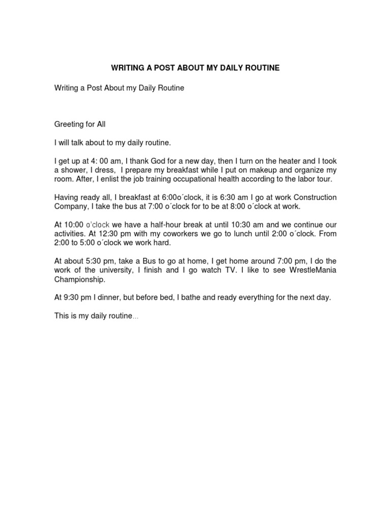 Writing A Post About My Daily Routine | PDF