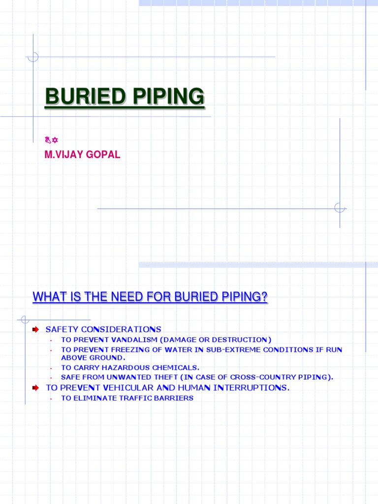Buried Piping: M.Vijay Gopal | PDF | Pipe (Fluid Conveyance) | Soil