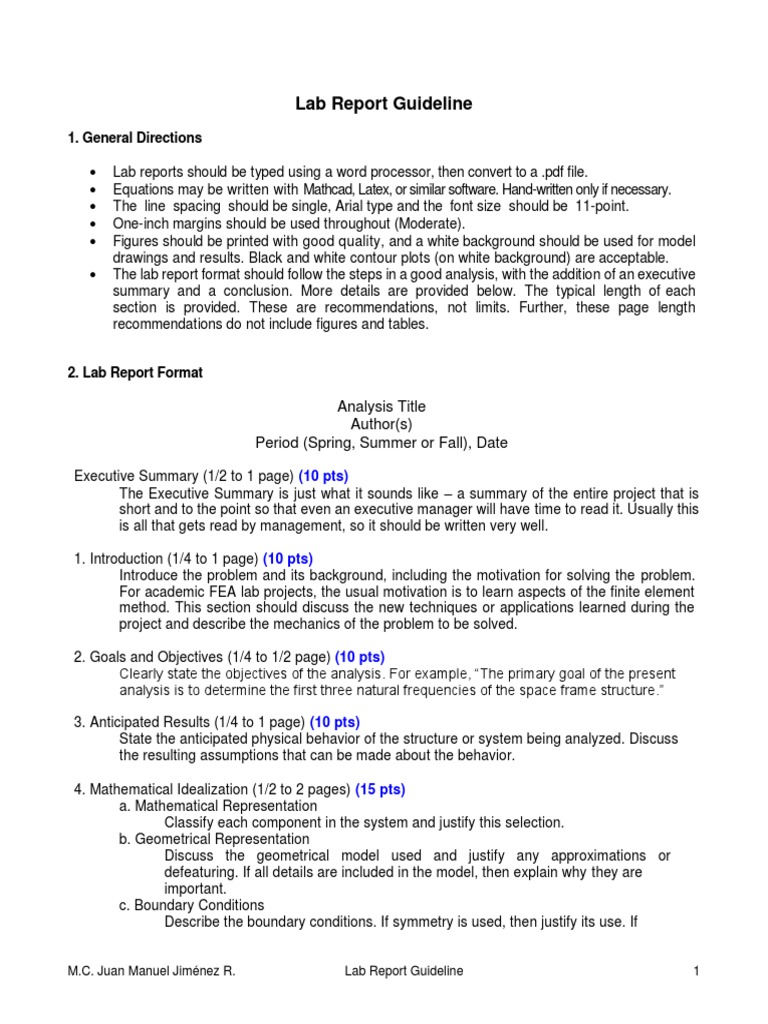 Lab Report Guideline: 1. General Directions | PDF | Finite Element ...