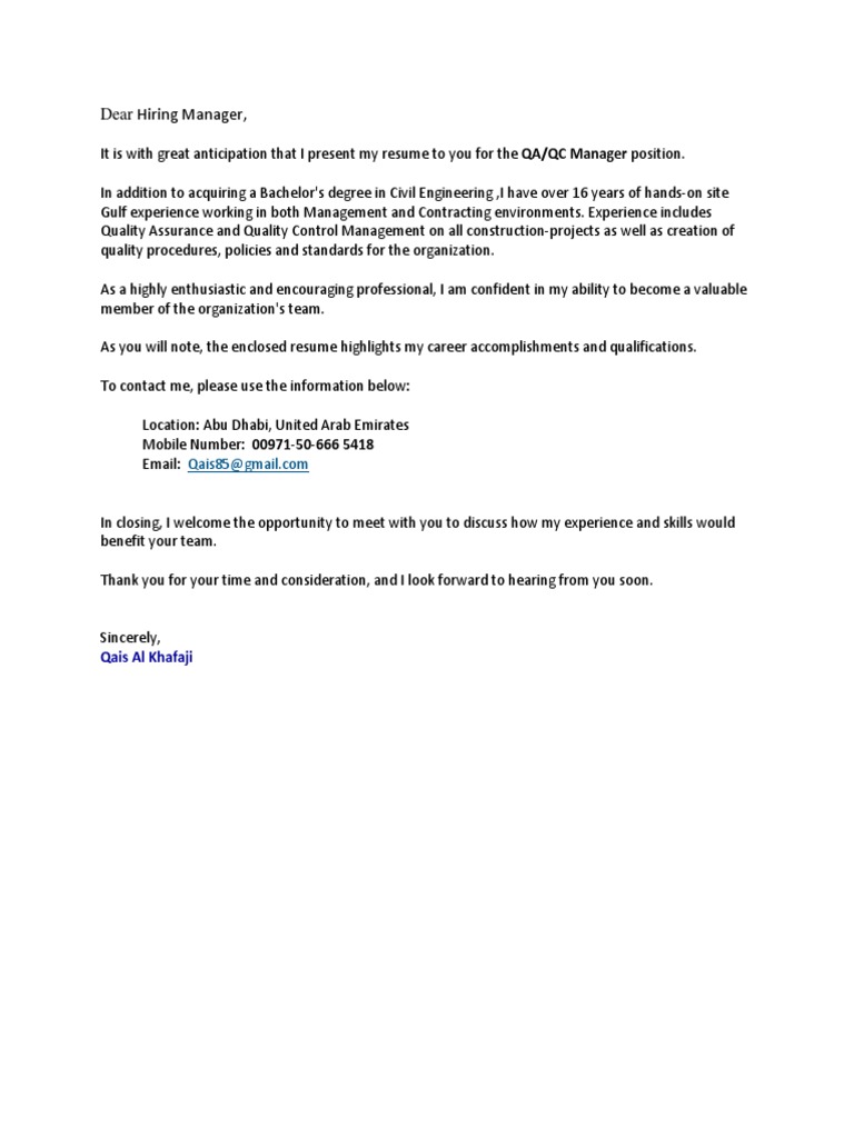 Dear Hiring Manager | PDF