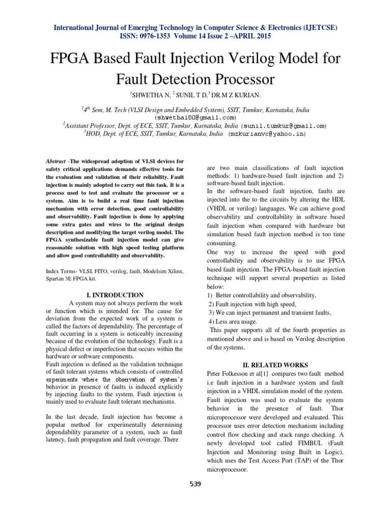 723FPGA Based Fault Injection Verilog Model For Fault Detection Processor PDF | PDF | Field ...